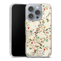 DeinDesign iPhone 16 Pro Handy Silikon H&uuml;lle Case transparent Handyh&uuml;lle Flowers Bird Retro Silikon Case