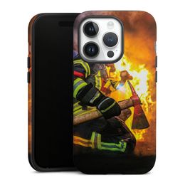 DeinDesign iPhone 14 Pro Handy Panzer Handyh&uuml;lle robuste Outdoor H&uuml;lle Schutzh&uuml;lle matt Life Saver Fire Fighters Fire Tough Case