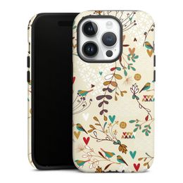 DeinDesign iPhone 14 Pro Handy Panzer Handyh&uuml;lle robuste Outdoor H&uuml;lle Schutzh&uuml;lle matt Flowers Bird Retro Tough Case