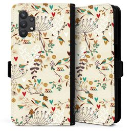 DeinDesign Galaxy A32 5G Handy Klapph&uuml;lle Handyh&uuml;lle aus Kunst Leder schwarz Flip Case Flowers Bird Retro Sideflip mit langer Lasche