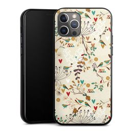 DeinDesign iPhone 12 Pro Handy Silikon H&uuml;lle Case schwarz Handyh&uuml;lle Flowers Bird Retro
