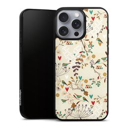 DeinDesign iPhone 16 Pro Max Handy Slim Case extra d&uuml;nn Silikon Handyh&uuml;lle schwarz H&uuml;lle Flowers Bird Retro Silikon Slim Case