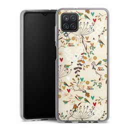 DeinDesign Galaxy A12 Handy Silikon H&uuml;lle Case transparent Handyh&uuml;lle Bird Retro Flowers Silikon Case