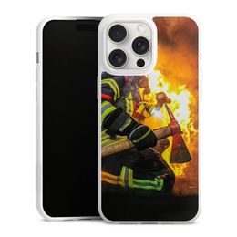 DeinDesign iPhone 15 Pro Max Handy Silikon H&uuml;lle Case wei&szlig; Handyh&uuml;lle Life Saver Fire Fighters Fire Silikon Case