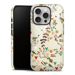 DeinDesign iPhone 16 Pro Handy Panzer Handyh&uuml;lle robuste Outdoor H&uuml;lle Schutzh&uuml;lle gl&auml;nzend Flowers Bird Retro Tough Case