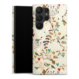 DeinDesign Galaxy S23 Ultra Handy Premium Case Smartphone Handyh&uuml;lle Schutzh&uuml;lle gl&auml;nzend Flowers Bird Retro Premium Case