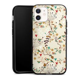 DeinDesign iPhone 12 Handy Silikon H&uuml;lle Case schwarz Handyh&uuml;lle Flowers Bird Retro