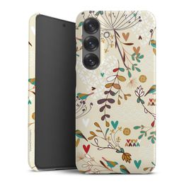 DeinDesign Galaxy S25 Handy Premium Case Smartphone Handyh&uuml;lle Schutzh&uuml;lle matt Flowers Bird Retro Premium Case