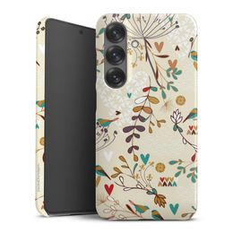DeinDesign Galaxy S25 Handy Premium Case Smartphone Handyh&uuml;lle Schutzh&uuml;lle gl&auml;nzend Flowers Bird Retro Premium Case