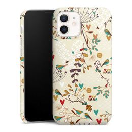 DeinDesign iPhone 12 Handy Premium Case Smartphone Handyh&uuml;lle Schutzh&uuml;lle matt Flowers Bird Retro Premium Case