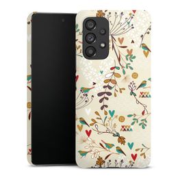 DeinDesign Galaxy A53 5G Handy Premium Case Smartphone Handyh&uuml;lle Schutzh&uuml;lle gl&auml;nzend Bird Retro Flowers Premium Case
