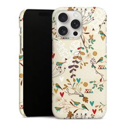 DeinDesign iPhone 15 Pro Max Handy Premium Case Smartphone Handyh&uuml;lle Schutzh&uuml;lle gl&auml;nzend Flowers Bird Retro Premium Case