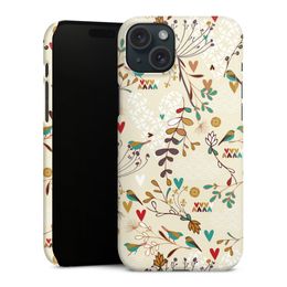 DeinDesign iPhone 15 Plus Handy Premium Case Smartphone Handyh&uuml;lle Schutzh&uuml;lle gl&auml;nzend Flowers Bird Retro Premium Case