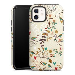 DeinDesign iPhone 12 Handy Panzer Handyh&uuml;lle robuste Outdoor H&uuml;lle Schutzh&uuml;lle matt Flowers Bird Retro Tough Case