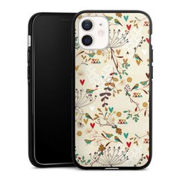 DeinDesign iPhone 12 mini Handy Silikon H&uuml;lle Case schwarz Handyh&uuml;lle Flowers Bird Retro