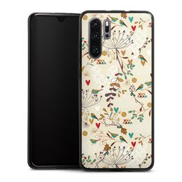DeinDesign Huawei P30 Pro Handy Silikon H&uuml;lle Case schwarz Handyh&uuml;lle Flowers Bird Retro
