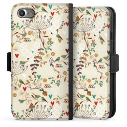 DeinDesign iPhone SE (2020) Handy Klapph&uuml;lle Handyh&uuml;lle aus Kunst Leder schwarz Flip Case Bird Retro Flowers Sideflip mit Lasche