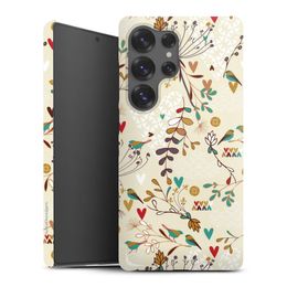 DeinDesign Galaxy S25 Ultra Handy Premium Case Smartphone Handyh&uuml;lle Schutzh&uuml;lle gl&auml;nzend Flowers Bird Retro Premium Case
