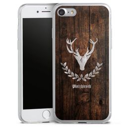 DeinDesign iPhone SE (2020) Handy Slim Case Silikon Handyh&uuml;lle transparent H&uuml;lle extra d&uuml;nn Wood Deer Wooden Look Silikon Slim Case