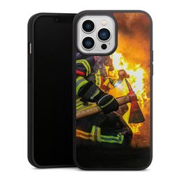 DeinDesign iPhone 13 Pro Max Handy Premium Silikon H&uuml;lle Handyh&uuml;lle schwarz Case Life Saver Fire Fighters Fire Silikon Premium Case