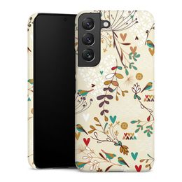 DeinDesign Galaxy S22 Handy Premium Case Smartphone Handyh&uuml;lle Schutzh&uuml;lle matt Flowers Bird Retro Premium Case