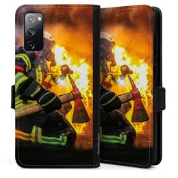 DeinDesign Galaxy S20 Handy Klapph&uuml;lle Handyh&uuml;lle aus Kunst Leder schwarz Flip Case Fire Fire Fighters Life Saver Sideflip mit Lasche
