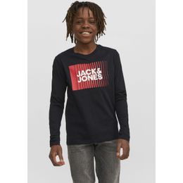 Jack & Jones Langarmshirt JACK & JONES JUNIOR "JJECORP stylisch, bequem, atmungsaktiv, pflegeleicht", Jungen, Gr. 164, schwarz, Jersey, Obermaterial: 100% Baumwolle, bedruckt, regular fit normal, Rundhals, Shirts Langarmshirt, bedruckt, casual, regular fit, Rundhals