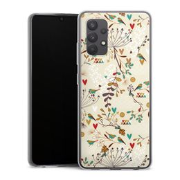 DeinDesign Galaxy A32 4G Handy Silikon H&uuml;lle Case transparent Handyh&uuml;lle Flowers Bird Retro Silikon Case
