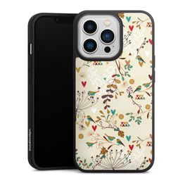 DeinDesign iPhone 13 Pro Handy Premium Silikon H&uuml;lle Handyh&uuml;lle schwarz Case Flowers Bird Retro Silikon Premium Case