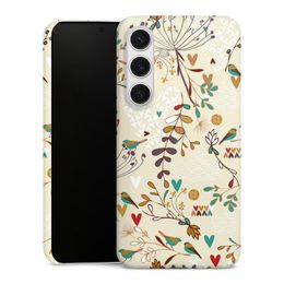 DeinDesign Galaxy S24 Handy Premium Case Smartphone Handyh&uuml;lle Schutzh&uuml;lle matt Flowers Bird Retro Premium Case