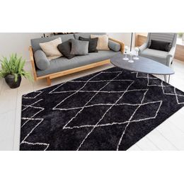 Hochflor-Teppich Calo-deluxe "Elvar-4000" Gr. 6, grau (anthrazit), B:200cm H:27mm L:290cm, Kunstfaser, Teppiche, besonders weich durch Microfaser, Wohnzimmer