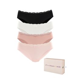 Bikinislip Lascana, Damen, Gr. 44/46, 4 Stk., pink, creme, sand, schwarz, Jersey, Obermaterial: 95% Baumwolle, 5% Elasthan, unifarben, bequem, Unterhosen, aus elastischer Baumwolle, in sch&ouml;ner Box