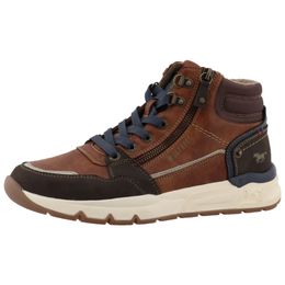 Sneaker Mustang Shoes "Mart", Herren, Gr. 47, braun (cognac), Lederimitat, Textil, Schuhe Sneaker, High Top Sneaker, Schn&uuml;rboots mit Rei&szlig;verschluss