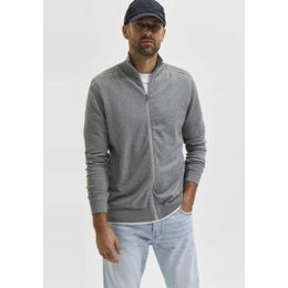 Strickjacke Selected "SLHBERG FULL ZIP CARDIGAN NOOS", Herren, Gr. XXL, grau (medium grau melange), Strick, Obermaterial: 100% Baumwolle, meliert, normal, hoch geschlossener Ausschnitt, Rippb&uuml;ndchen, Strickjacken Strickjacke
