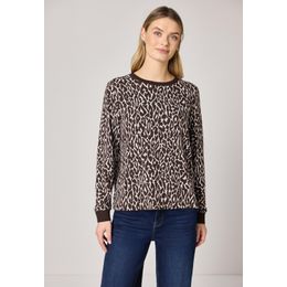 Langarmshirt Street One, Damen, Gr. 36, molten earth, Stoff, 64% Polyester, 33% Viskose, 3% Elasthan, comfort fit normal, Rundhals, elastischer Bund, Shirts Langarmshirt, Jacquard