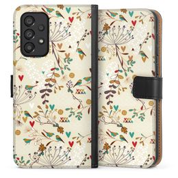 DeinDesign Galaxy A33 5G Handy Klapph&uuml;lle Handyh&uuml;lle aus Kunst Leder schwarz Flip Case Bird Retro Flowers Sideflip mit langer Lasche