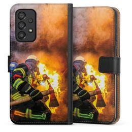 DeinDesign Galaxy A33 5G Handy Klapph&uuml;lle Handyh&uuml;lle aus Kunst Leder schwarz Flip Case Fire Fire Fighters Life Saver Sideflip mit langer Lasche