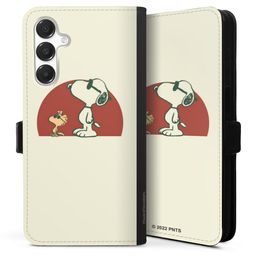 DeinDesign Galaxy A16 4G Handy Klapph&uuml;lle Handyh&uuml;lle aus Kunst Leder schwarz Flip Case Snoopy Official Licensed Product Kindheit Sideflip mit Lasche