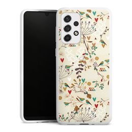DeinDesign Galaxy A33 5G Handy Silikon H&uuml;lle Case wei&szlig; Handyh&uuml;lle Bird Retro Flowers Silikon Case