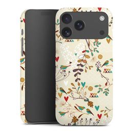 DeinDesign iPhone 17 Pro Max Handy Premium Case Smartphone Handyh&uuml;lle Schutzh&uuml;lle gl&auml;nzend Flowers Bird Retro Premium Case