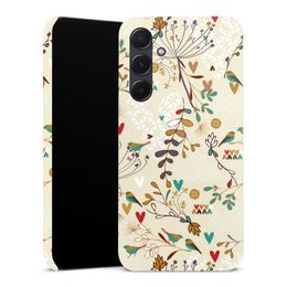 DeinDesign Galaxy A55 5G Handy Premium Case Smartphone Handyh&uuml;lle Schutzh&uuml;lle matt Flowers Bird Retro Premium Case