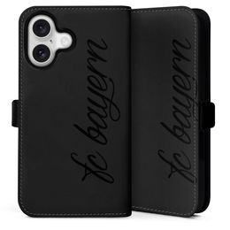 DeinDesign iPhone 16 Handy Klapph&uuml;lle Handyh&uuml;lle aus Kunst Leder schwarz Flip Case Fcb Official Licensed Product Fc Bayern M&uuml;nchen Sideflip mit Lasche