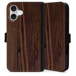 DeinDesign iPhone 16 Plus Handy Klapph&uuml;lle Handyh&uuml;lle aus Kunst Leder schwarz Flip Case Wooden Look Wood Nut Tree Sideflip mit Lasche