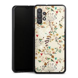 DeinDesign Galaxy A32 5G Handy Silikon H&uuml;lle Case schwarz Handyh&uuml;lle Bird Retro Flowers
