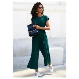 Culotte-Overall Lascana, Damen, Gr. 38, N-Gr, blau (petrol), Jersey, Obermaterial: 95% Viskose, 5% Elasthan, unifarben, figurumspielend 7/8-L&auml;nge, Rundhals, Overalls, mit Knotendetail in der Taille, femininer Jumpsuit, festlich, Topseller