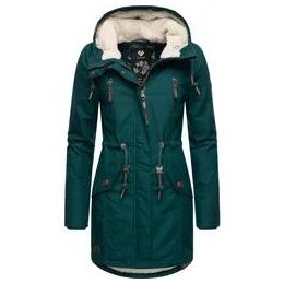 Wintermantel Ragwear "Elsie", Damen, Gr. M (38), grau (graugr&uuml;n), Au&szlig;enmaterial: 65% Polyester, 35% Baumwolle. Innenfutter: 100% Polyester. Wattierung: 100% Polyester, tailliert ca. Mitte Oberschenkel, &Auml;rmel ohne &Auml;rmelschlitz Rippstrickb&uuml;ndchen mit Daumenl&ouml;chern, M&auml;ntel Wintermantel, stylischer Winterparka mit Kapuze und Teddyfleece
