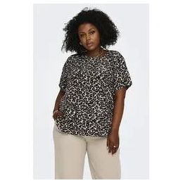 Shirtbluse Only CARMAKOMA "CARVICA SS TOP WVN NOOS", Damen, Gr. 42, schwarz-wei&szlig; (pumice stone aop:leo aop), Web, Obermaterial: 97% Polyester, 3% Elasthan, Animal-Print, regular fit normal, Rundhals, Blusen, Materialmix, regular fit