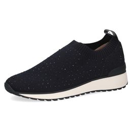 Slip-On Sneaker Caprice, Damen, Gr. 37, blau (dunkelblau), Textil, Schuhe Slip-On Sneaker, Slipper, Freizeitschuh, Halbschuh mit funkelnden Strass-Steinen