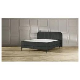 EMMA Elite Boxspringbett V2 &ndash; Dunkelgrau - 180x200 cm - Kopfteil Streifen - Metallf&uuml;&szlig;e