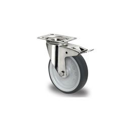 CASCOO Lenkrolle mit Totalfeststeller &oslash; 100 mm Serie P2W2 Gleitlager Edelstahl (TIP26S0100P2W2L0N)